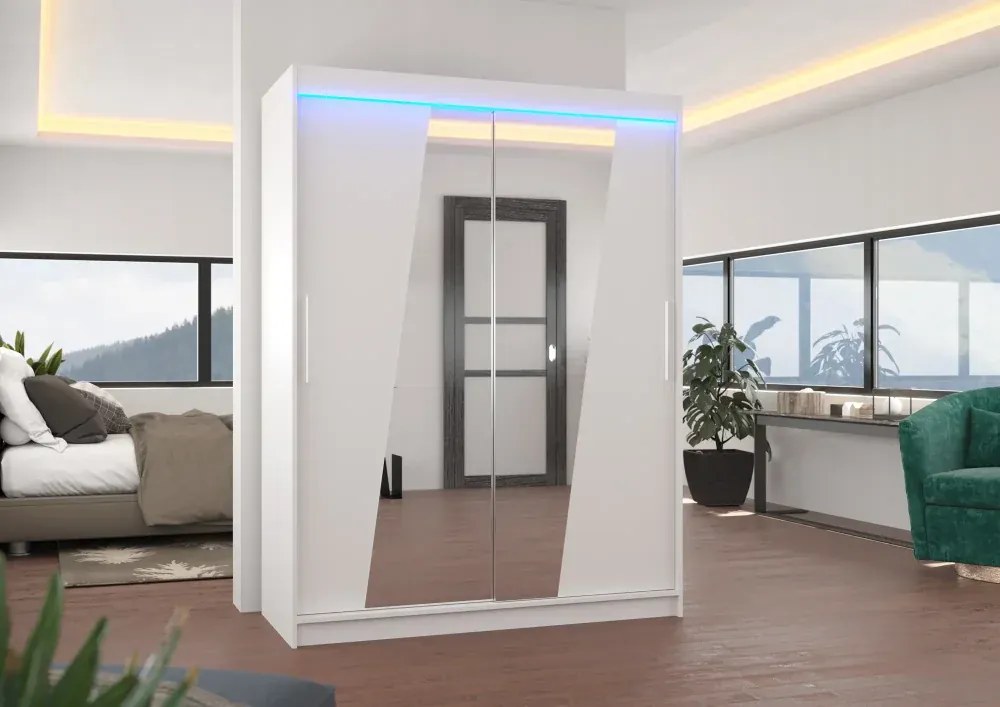 Posuvná skříň se zrcadlem a LED osvětlením BOLTON 150 bílá