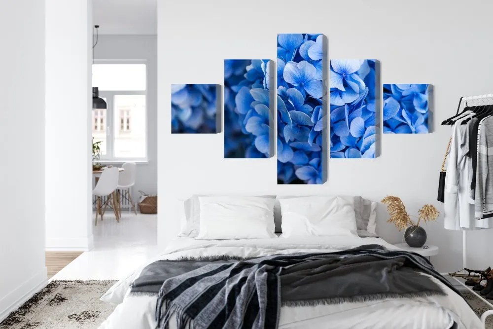 Vícedílný obraz Modré Květy Hortenzie Zblízka Nedostatek Nedostatek Přírodní plátno 150x90