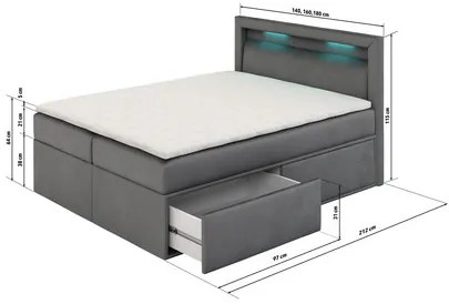 Čalouněná postel PRADA rozměr 140x200 cm Šedá