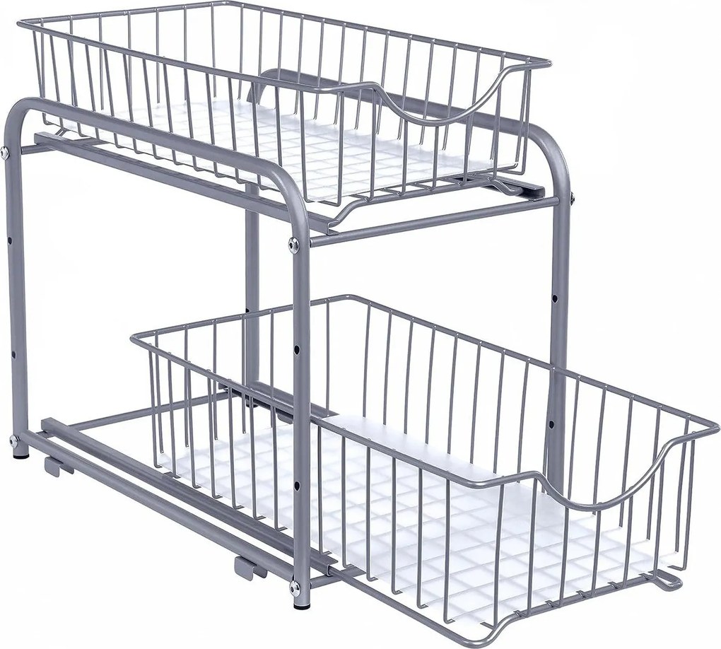 VASHOME kuchyňský organizér, dvoustupňový stohovatelný organizér pod dřez, stříbrný, 36x21x25-31cm
