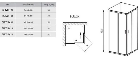 Ravak Blix Sprchový kout 1/2 čtverec/obdélník 100 cm transp.bíl 1XVA0100Z1 BLRV2K-100