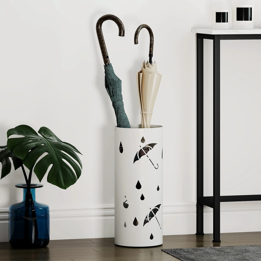 HOMCOM Stojan na deštníky, ocel, tvar sloupu, vyjímatelná spodní přihrádka, Ø17 x 41H cm, bílá