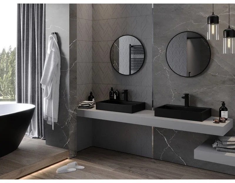 Mexen Loft, kulaté koupelnové zrcadlo 60 cm, barva rámu černá matná, 9850-060-060-000-70