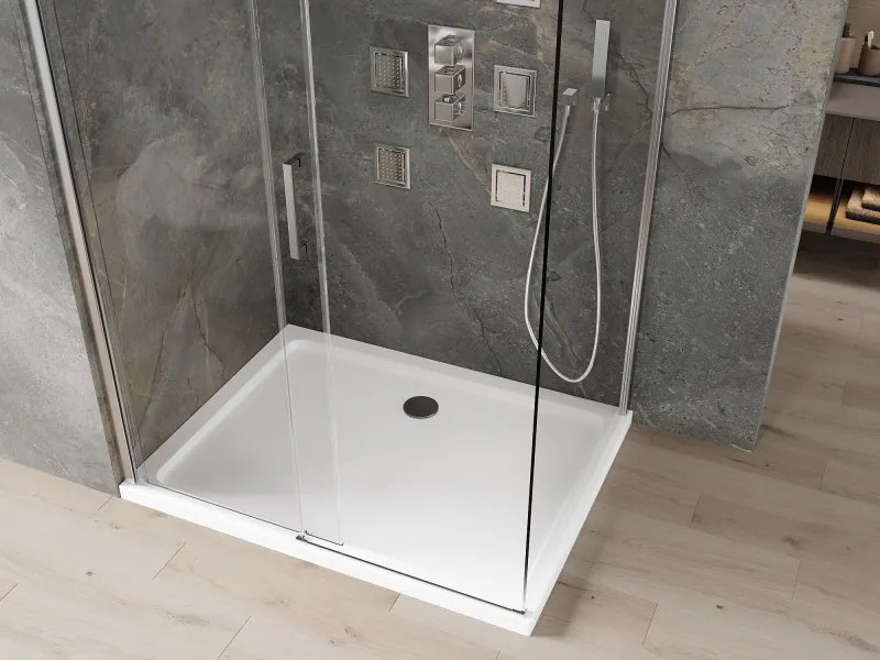 Mexen Omega sprchový kout s posuvnými dveřmi 140 x 90 cm, 8mm čiré sklo-chromový profil + sprchová vanička, 825-140-090-01-00-4010