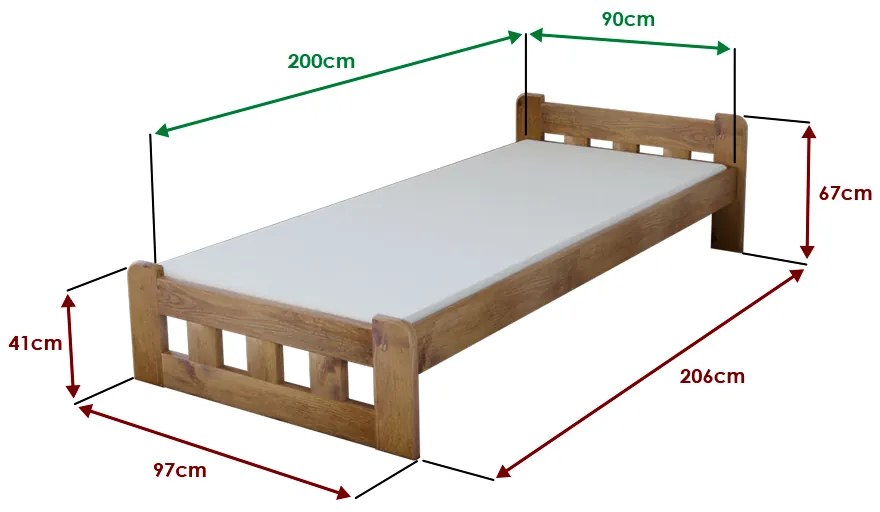 Postel Naomi zvýšená 90 x 200 cm, dub Rošt: S lamelovým roštem, Matrace: Bez matrace