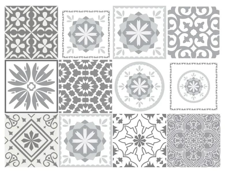 Sada 12 nástěnných samolepek Ambiance Cement Tiles Shades of Gray Cordoba, 10 x 10 cm