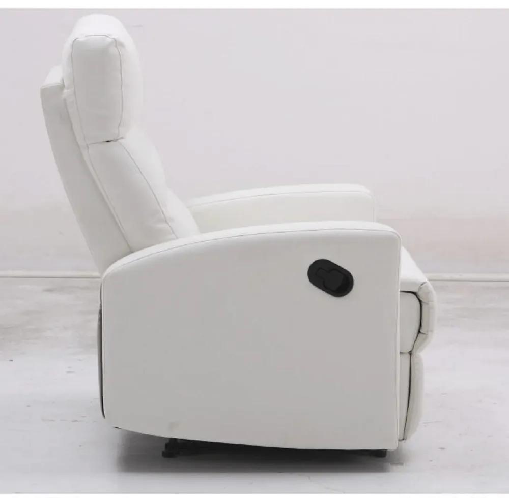 Relaxační TV křeslo SILAS — výsuvná podnožka, bílá ekokůže nosnost 150 kg