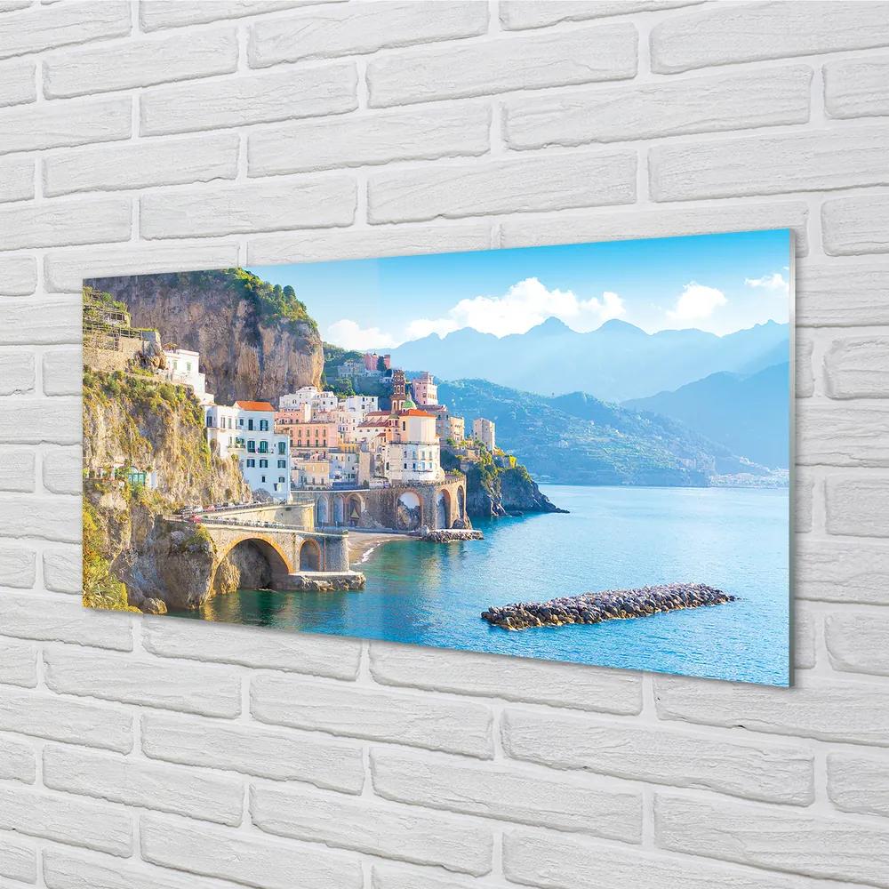 akrylový obraz Itálie pobřeží mořské stavby 125x50 cm