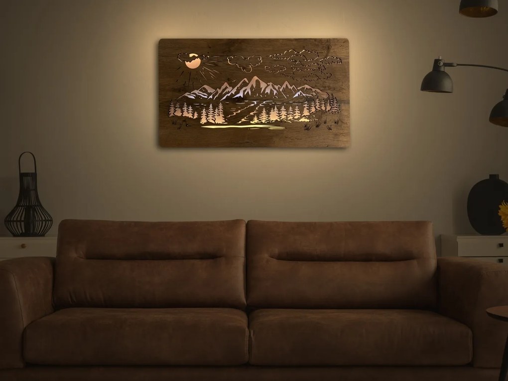 Li-Go "Hory" světelný obraz 230V 80x45 cm provedení povrchu: dub světlý