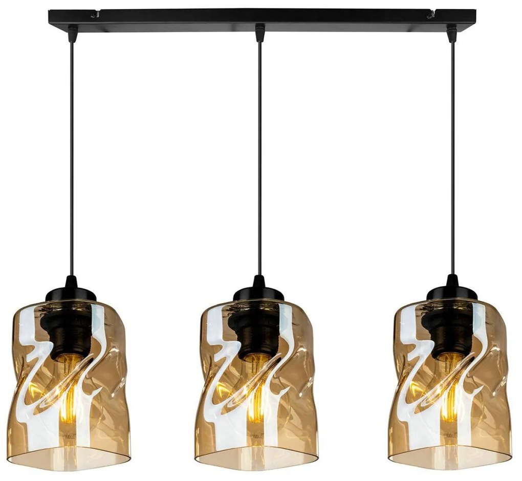Light for home - Moderní závěsné svítidlo na liště se skleněnými stínidly v medové barvě NIKI 2195/3 AMB, 3x60W, E27, Černá