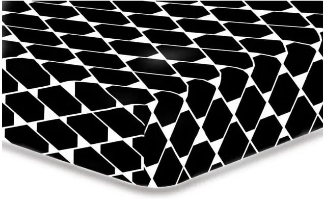 Černé elastické prostěradlo z mikrovlákna DecoKing Rhombuses, 160 x 200 cm