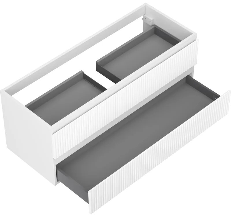 Mexen Rivel, koupelnová skříňka pod umyvadlo 120 cm, 2 zásuvky, drážkovaná, bílá matná, 91A20-12047-2-BFF01