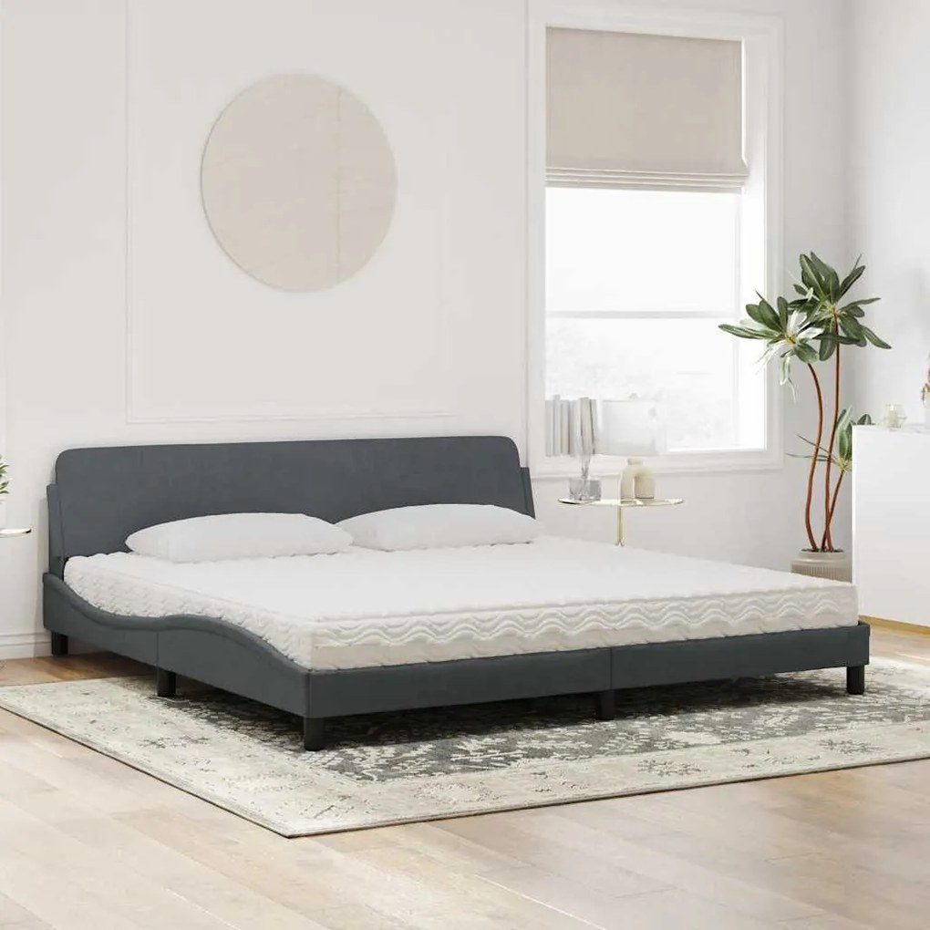 Postel s matrací Dover tmavě šedá 200 x 200 cm samet 3208472