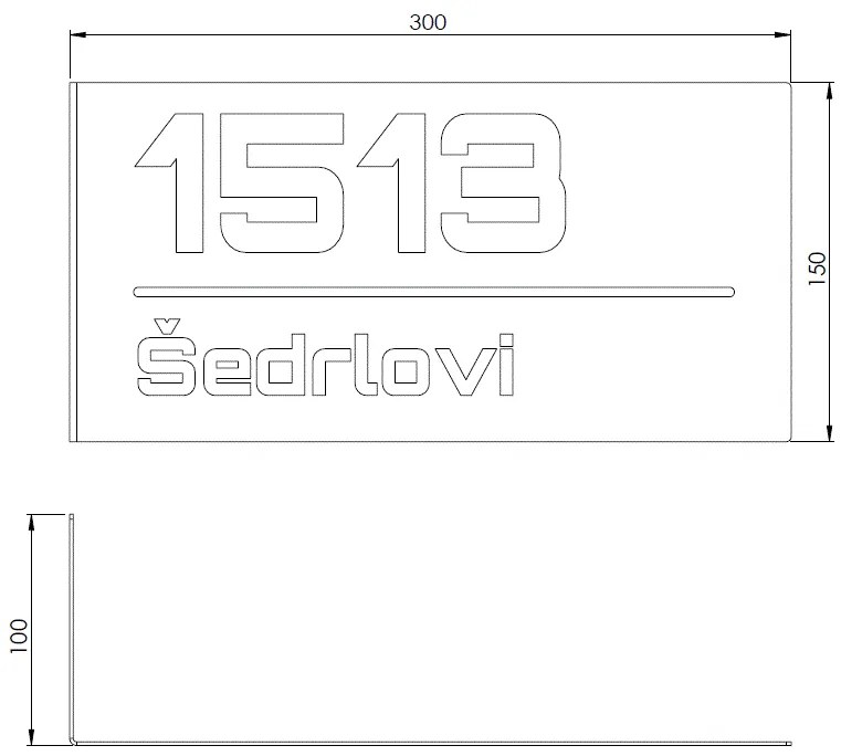 Domovní číslo tabulka lakovaná 17 Velikost: 20 x 40 x 13(ohyb) cm  (XL) - Doporučujeme, Odstín: RAL 9005 - černá, Ohyb: Na levé straně od čísla