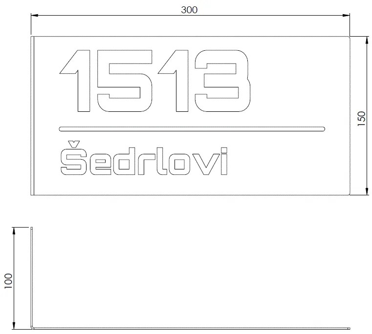 Domovní číslo tabulka lakovaná 17 Velikost: 25 x 50 x 16(ohyb) cm  (XXL), Odstín: RAL 9005 - černá, Ohyb: Na levé straně od čísla