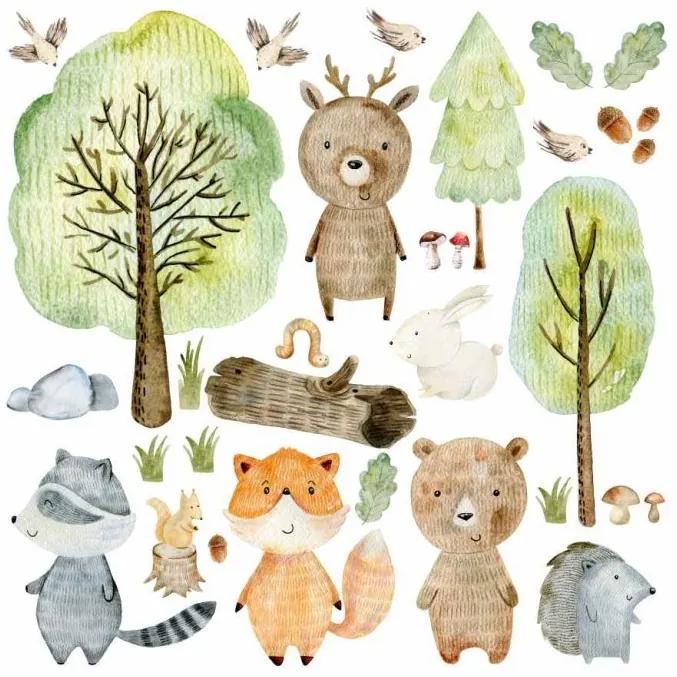 Gario Dětská nálepka na zeď Lesní svět - medvídek, jelínek, liška a ježek Rozměry: L