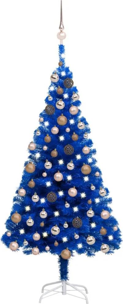 vidaXL Umělý vánoční stromek s LED a sadou koulí 150 cm PET [3077584] Barva: Černá a šedá