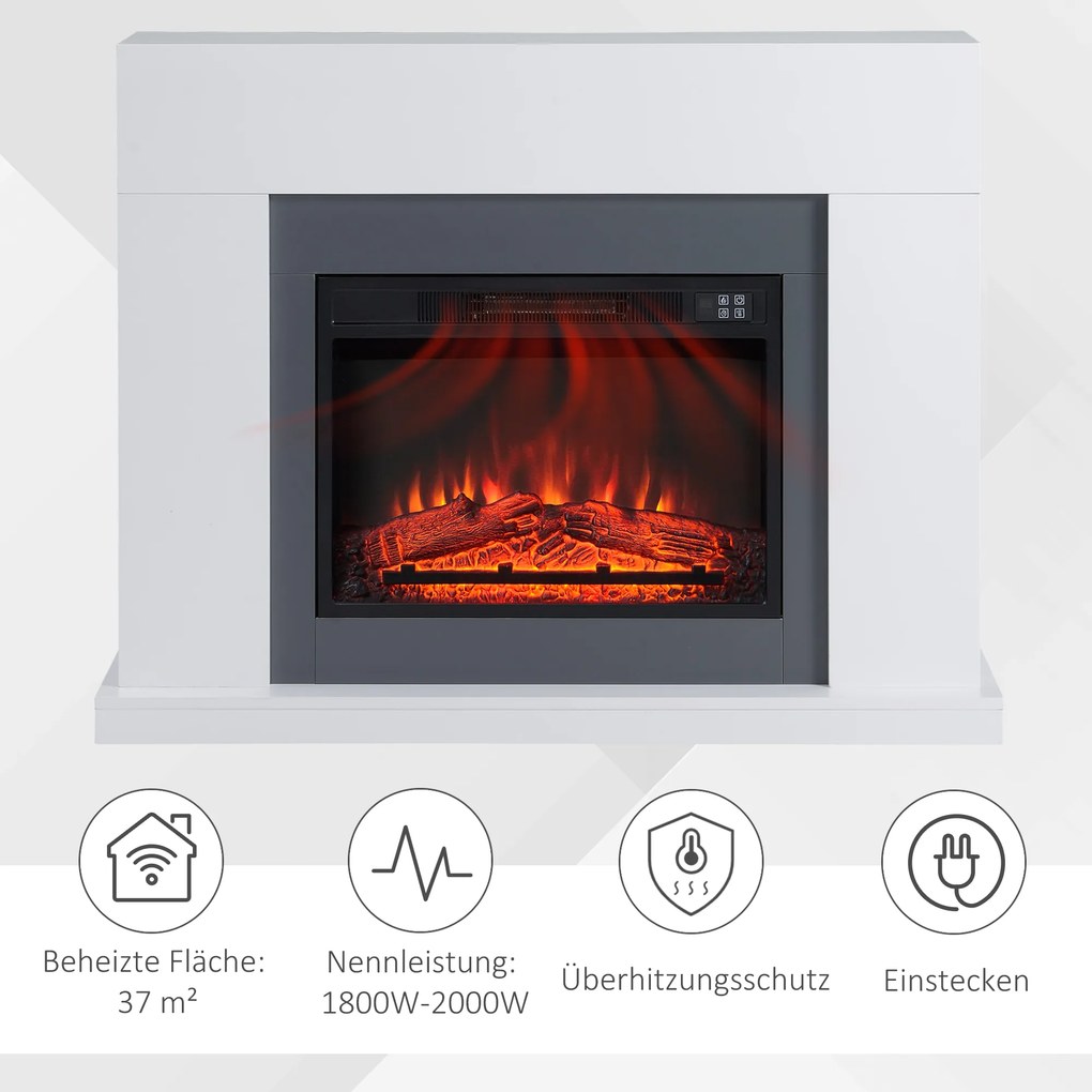 HOMCOM Elektrický krb s vytápěním, elektrický krb s LED plamenovým efektem a 3 úrovněmi jasu 2000W dekorační krb s nastavitelným termostatem, elektri…