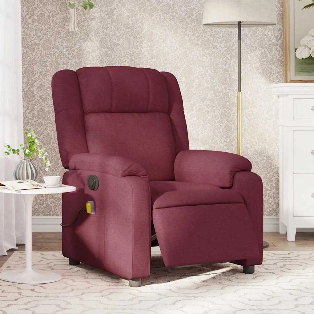 Elektrické masážní polohovací křeslo vínové textil 3205193