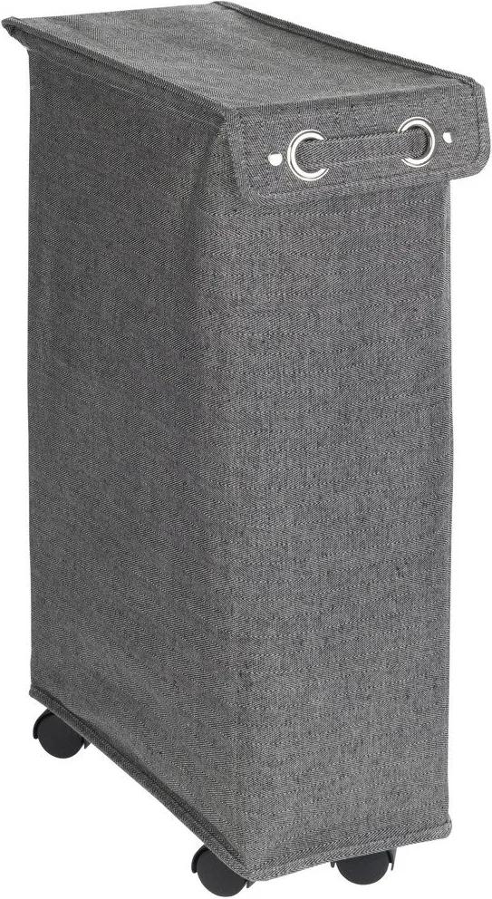 Koš na prádlo s víkem a kolečky, úzká textilní nádoba - 43 l, 60 x 18,5 x  40 cm, WENKO | BIANO