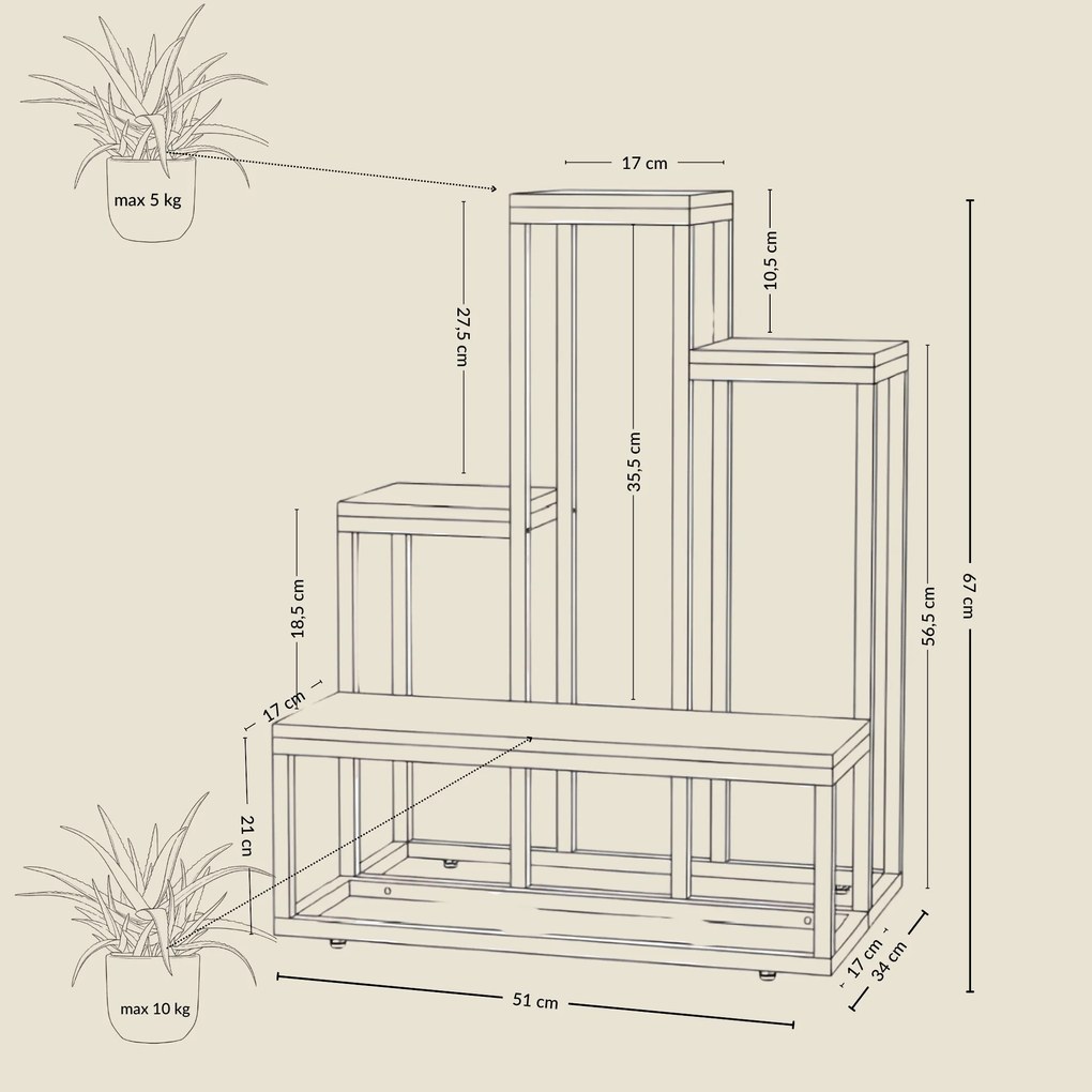 Loftový stojan na květiny ILO, 51 x 34 x 67 cm