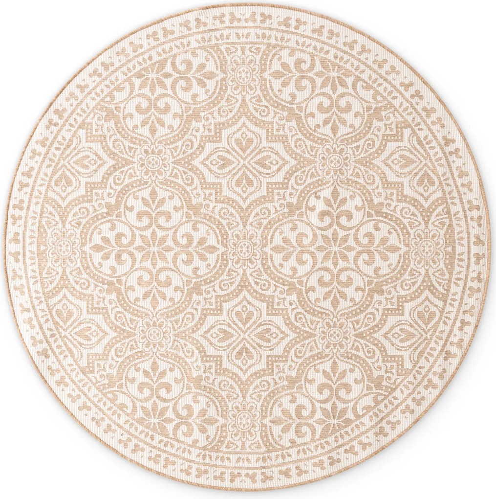 NORTHRUGS, Kusový koberec Duet Rosel 106252 Beige/White kruh - na ven i na doma, 160x160 (průměr) kruh, béžová, chodba / předsíň