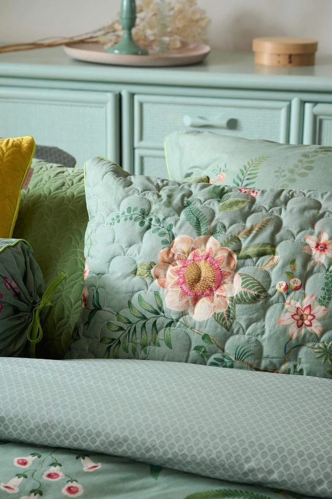 Pip Studio dekorační polštář Quilted Everbloom - zelený (Prošívaný dekorační polštář s květinami)