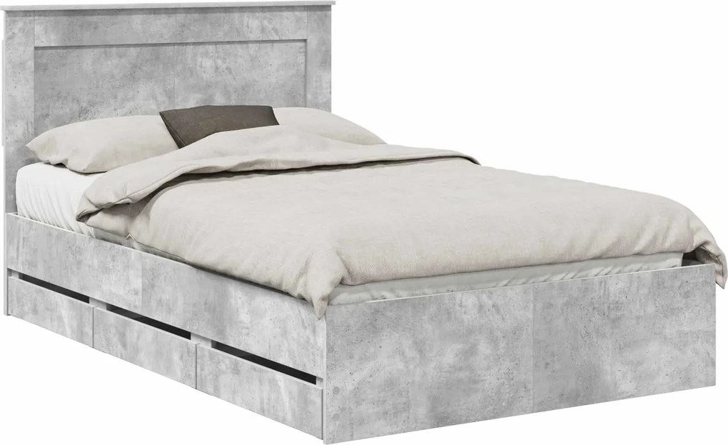 Rám postele s čelo Betonově šedá 135 x 190 cm Inženýrské dřevo 3410184