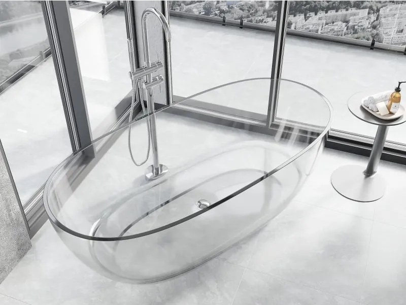 Mexen Pure čirá volně stojící vana transparentní 170 x 80 cm, zátka chrom - 58071708008