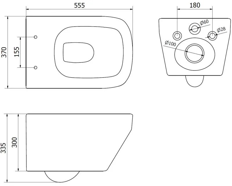 Mexen Riva, závěsná WC mísa 555x370x335 mm, Rimless Tornádo + WC sedátko z duroplastu, bílá lesklá, 30630200T