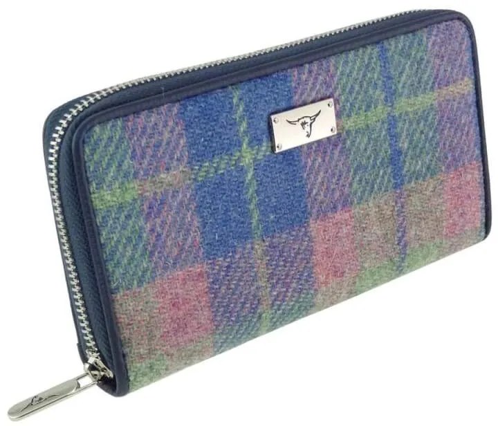 Peněženka Staffa Harris Tweed Soft Blue and Pink Tartan - Glen Appin