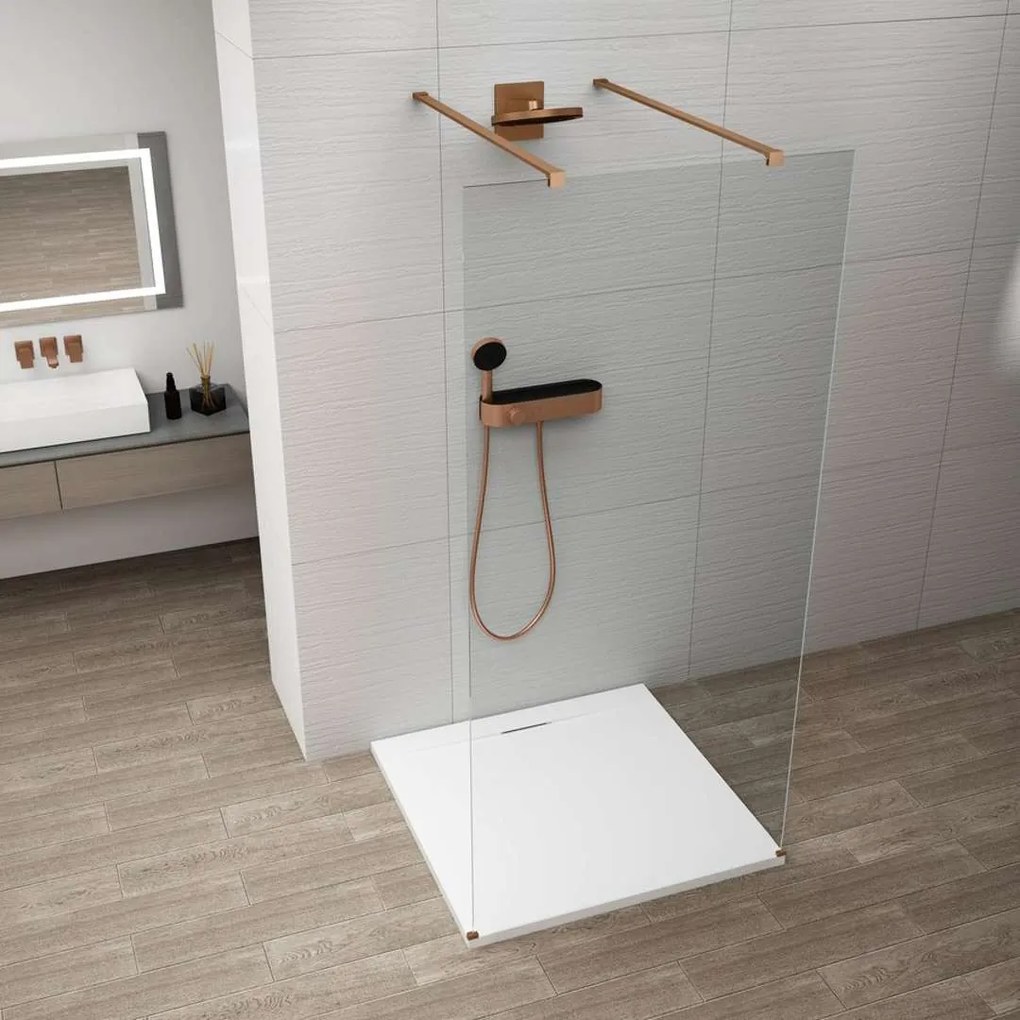 Polysan Esca - Sprchová stěna Walk-In 100x210 cm, Antidrop, čiré sklo/měď mat ES1010-10