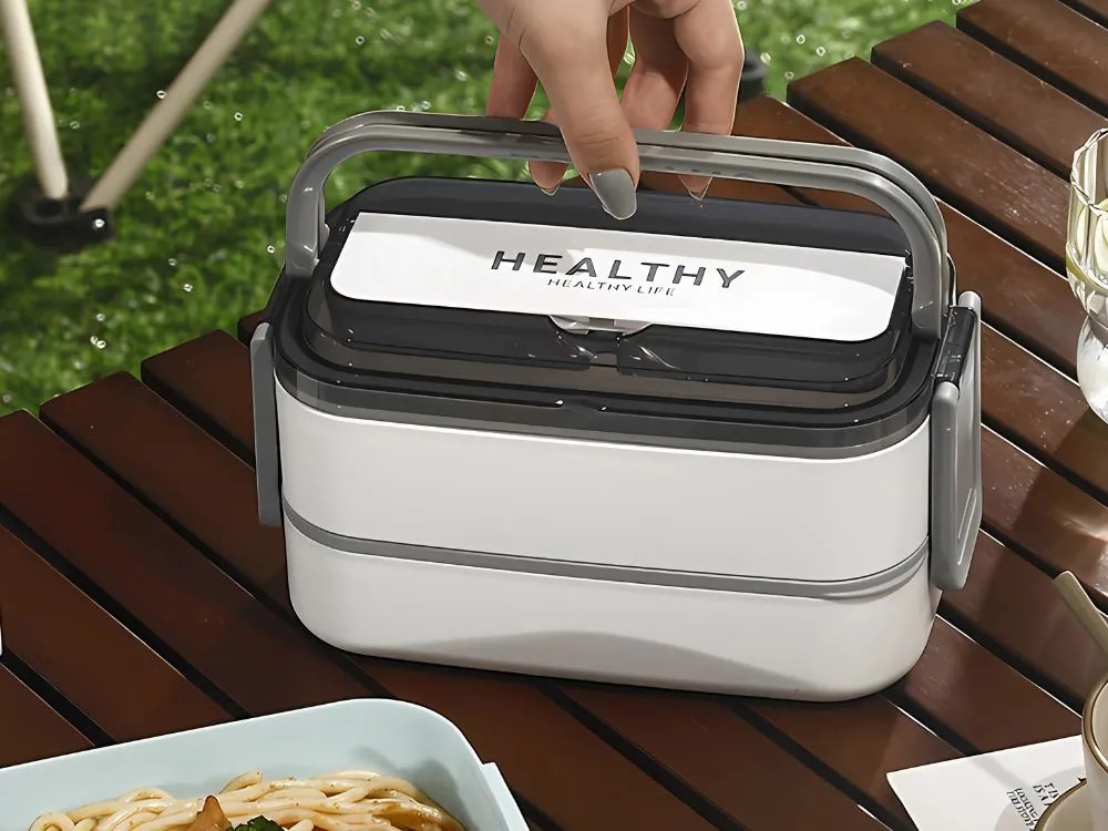 Verk Group Praktický lunch box s dvěma přihrádkami a příbory 1400ml