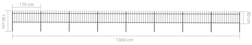 vidaXL Zahradní plot s hroty ocel 13,6 x 0,8 m černý