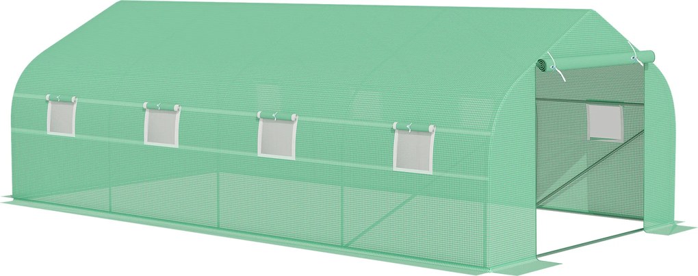Outsunny skleník na rajčata se sedlovou střechou 600x300x200cm skleník ze zelené fólie pro zahradnictví a péči o rostliny