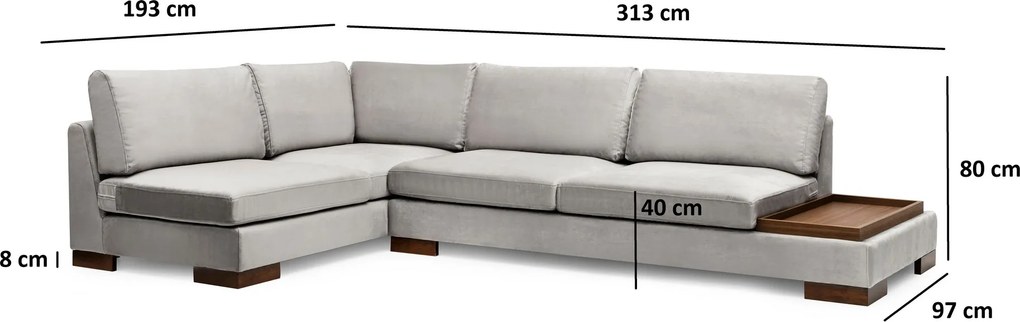 Hanah Home Rohová pohovka TULIP 313cm světle šedá levý roh s pufem 560ARE1156