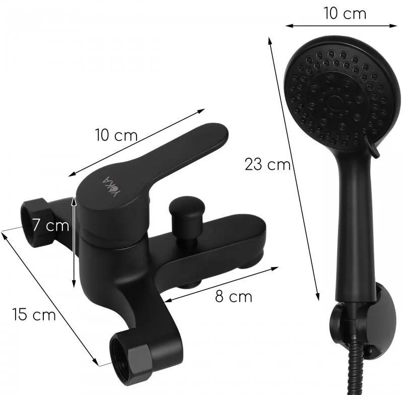 Erga Astat, nástěnná vanová baterie s ruční sprchovou soupravou, černá matná, ERG-YKA-BW.ASTAT-W-BLK