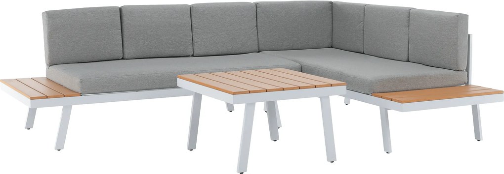 Zahradní set, bílá ocel/dub/světle šedá, PELOR