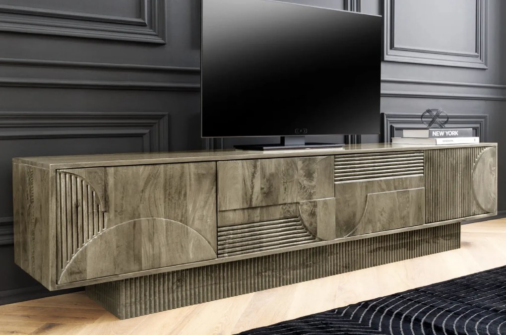 Invicta Mangový TV stolek ART DECO šedá 200 cm 46804