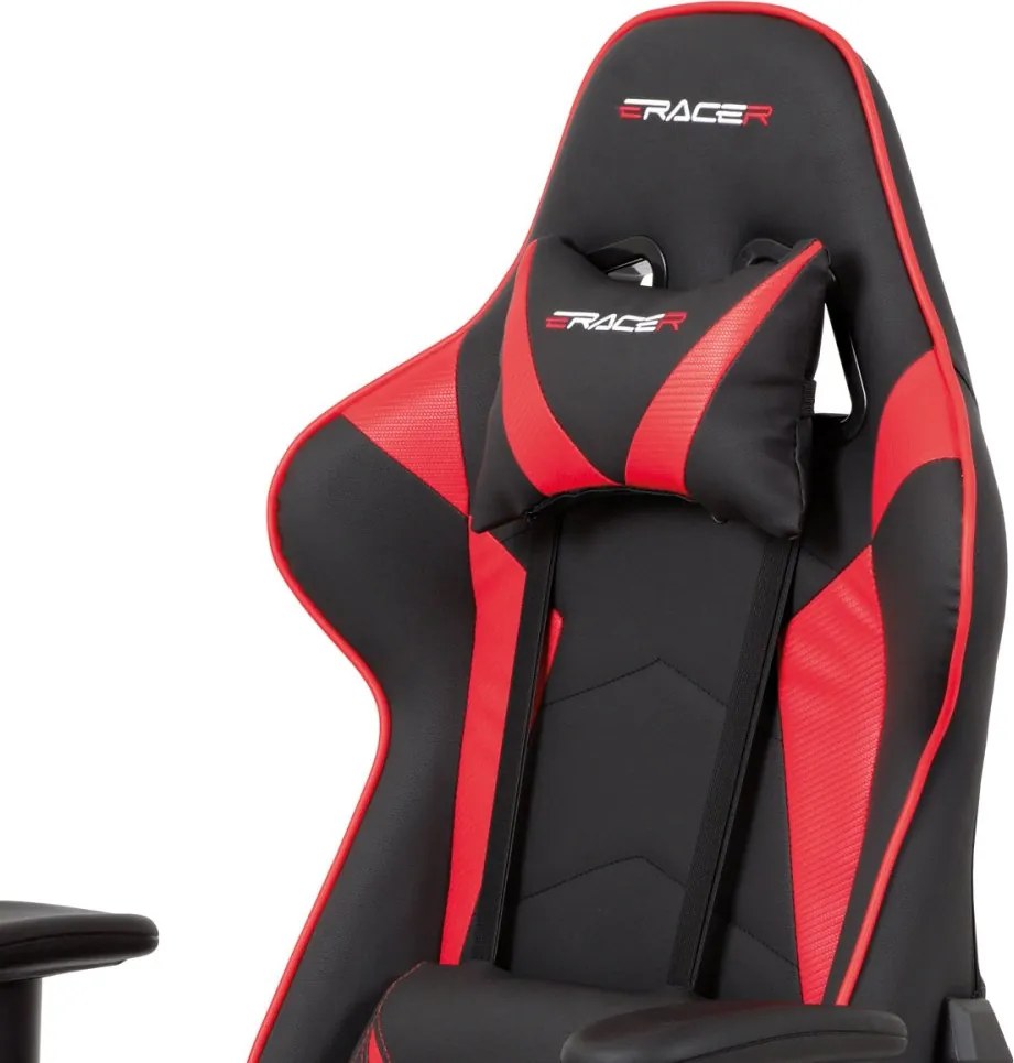 Kancelářská židle houpací mech., + koženka, plast. kříž – opěrák 90°–180° červená