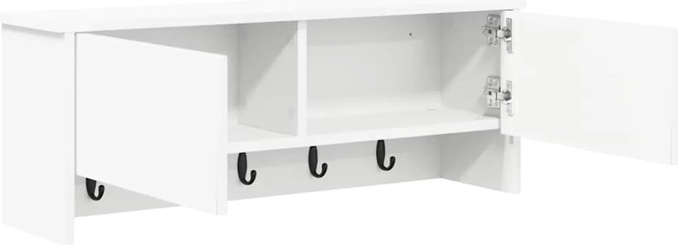 věšák, nástěnný, s dvířky, háčky, kompozitní dřevo, 30x80x20 cm, bílá, Dekorino TK20260024