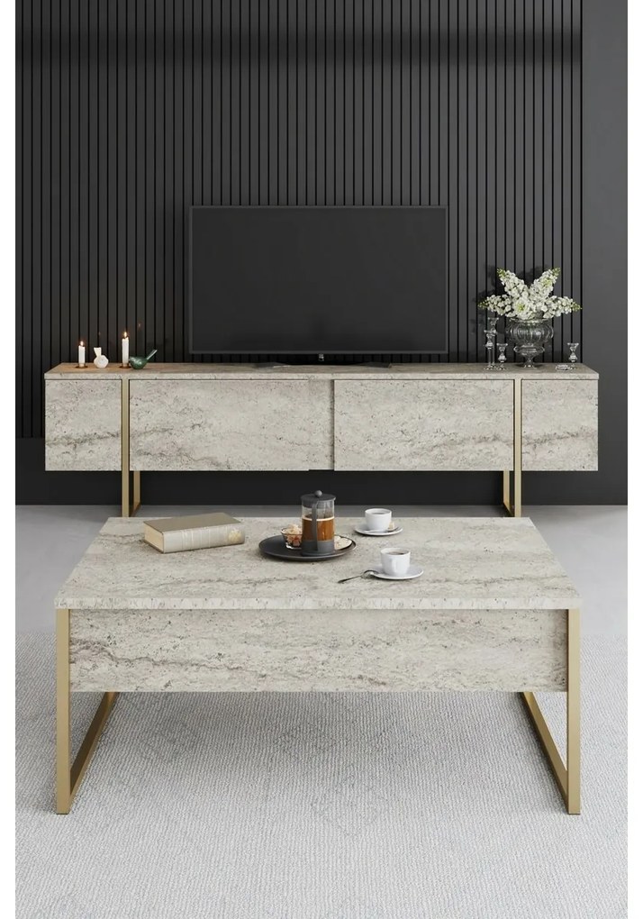 Konferenční stolek Luxe Travertine and Gold