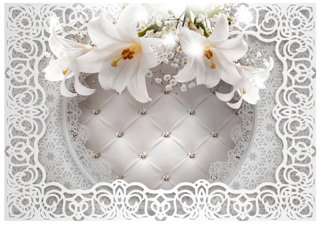 Fototapeta - Lilies and Quilted Background