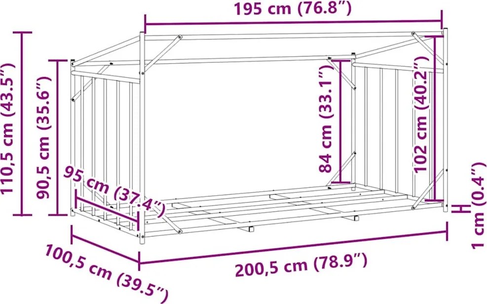 vidaXL Stojan na palivové dřevo s krytem 200,5x100,5x110,5 cm [4104947]