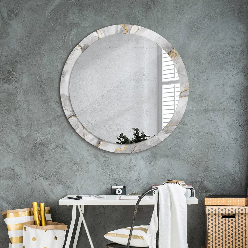 Kulaté zrcadlo s dekorem Bílé mramorové zlato fi 90 cm