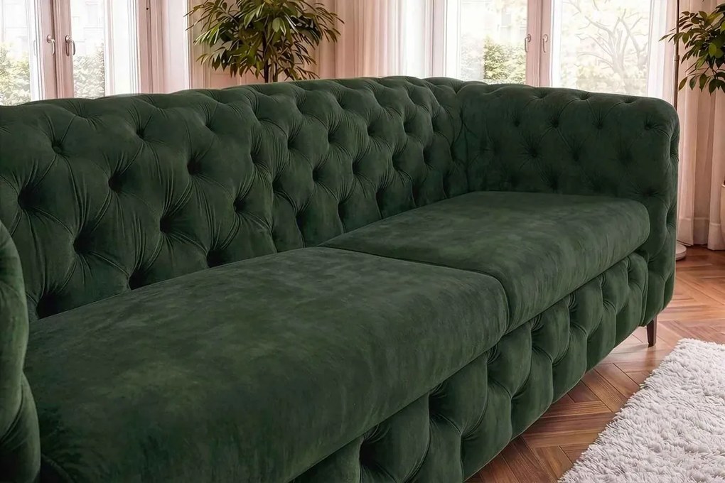 Designová sedačka Rococo 235 cm tmavě zelený samet