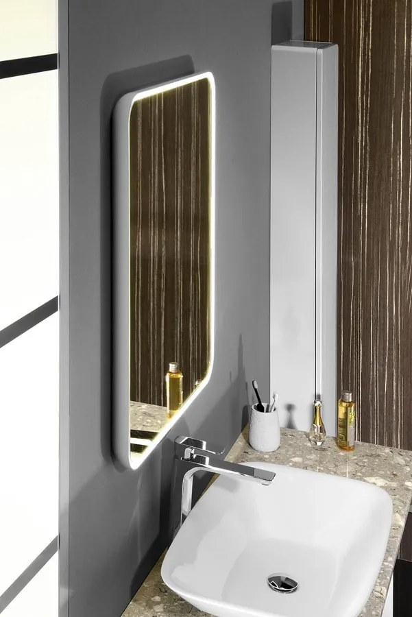 Sapho, FLOAT LED podsvícené zaoblené zrcadlo v rámu 600x800mm, bílá, 22572