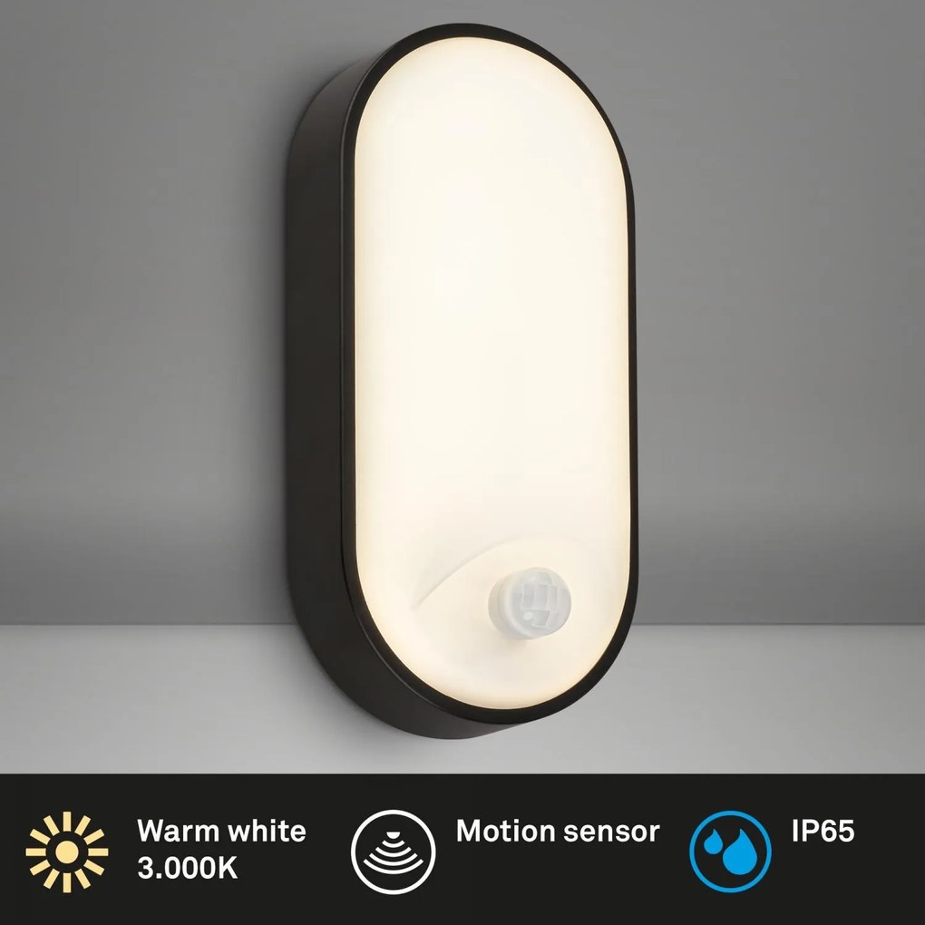 BRILO 3830015 Ruch LED venkovní nástěnné svítidlo, pohybové čidlo, IP65, černá - BRILO