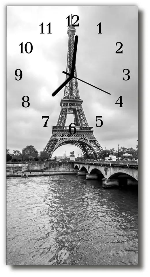 Skleněné hodiny vertikální Pohled na Eiffelovu věž 30x60 cm