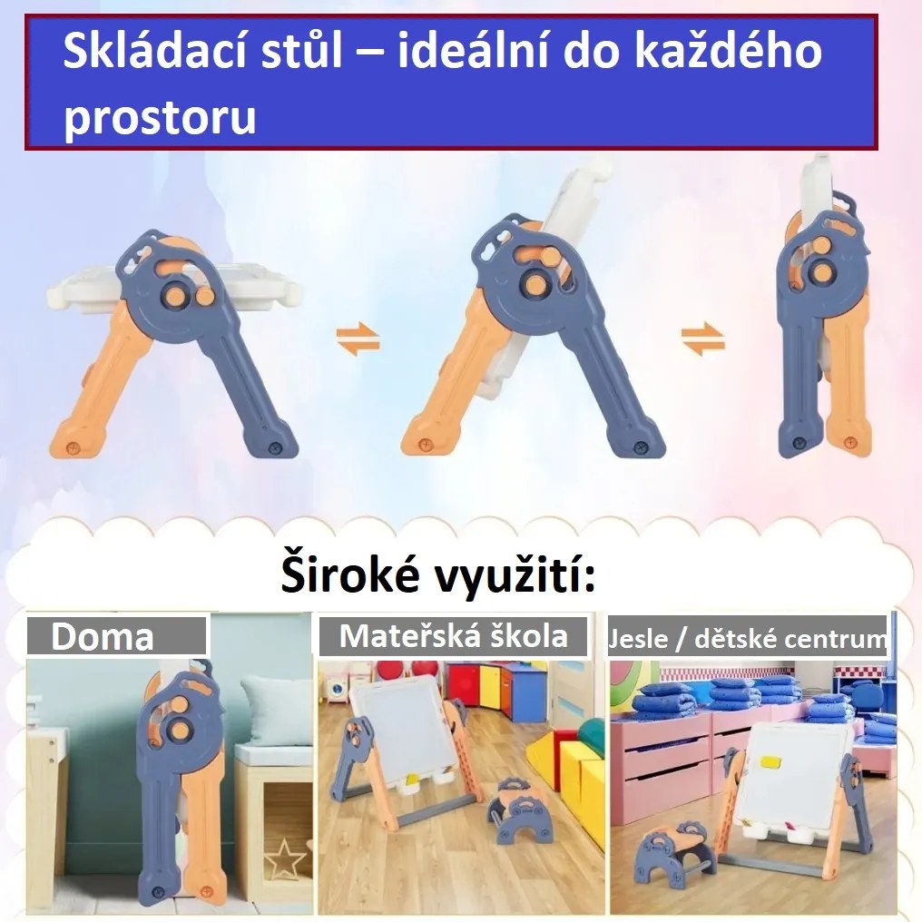 Dětský víceúčelový oboustranný stojan na hraní 6v1 se stoličkou TM10071